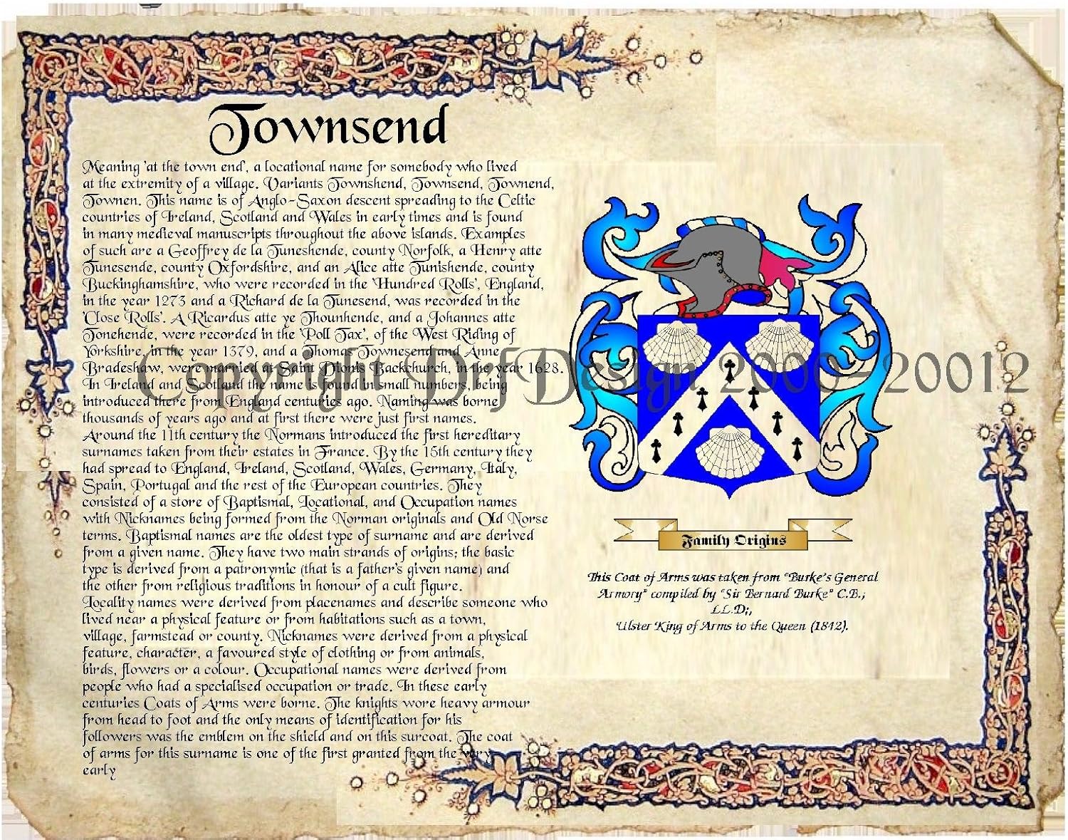 Amazon.com: Townsend Coat of Arms/ Family Crest on Fine Paper and ...