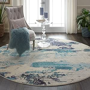 Amazon.com: Nourison Celestial Ivory/Teal Blue 7'10" x Round Area Rug ...