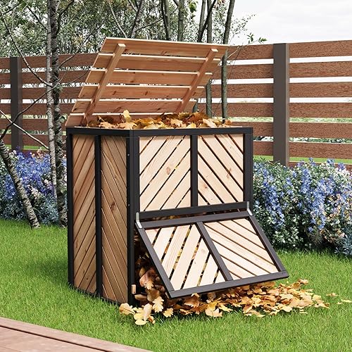 115 Gallon Solid Wood Composter, Outdoor Compost Bin with Pull-Out Door ...