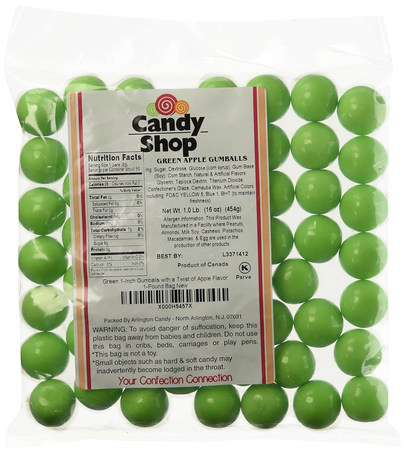 Amazon.com : Candy Shop Light Green 1-Inch Gumballs (1 Pound) : Chewing ...