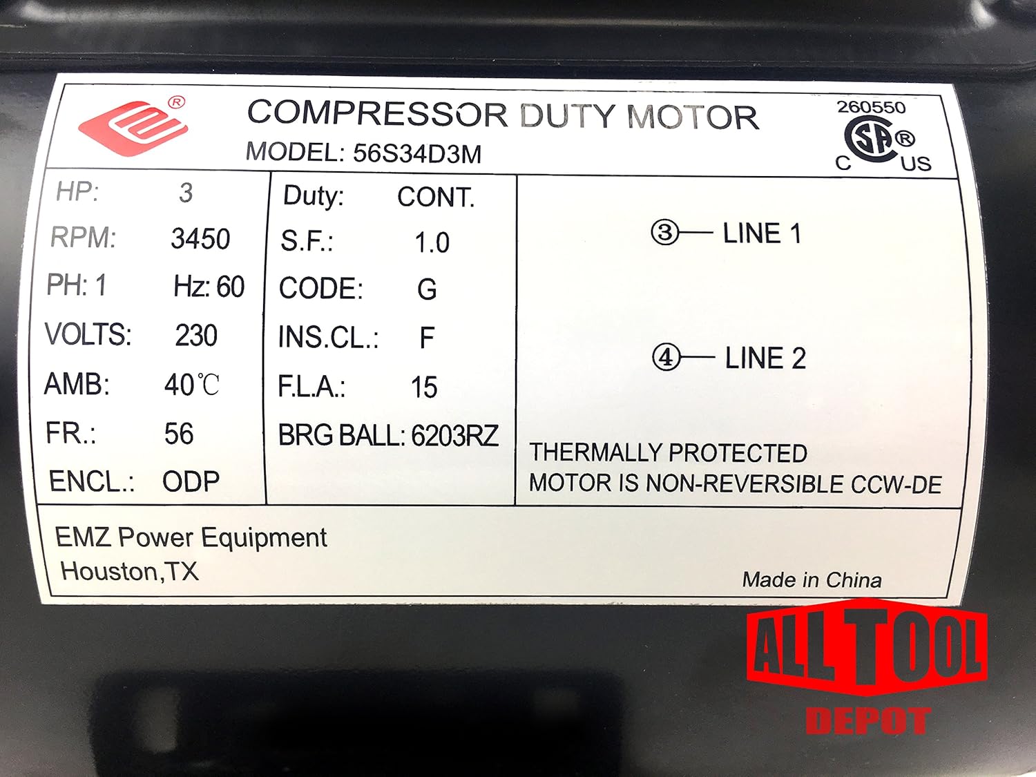 3 HP 3450 RPM Single Phase 56 Frame 230V 15 Amp 5/8 Shaft NEMA ...