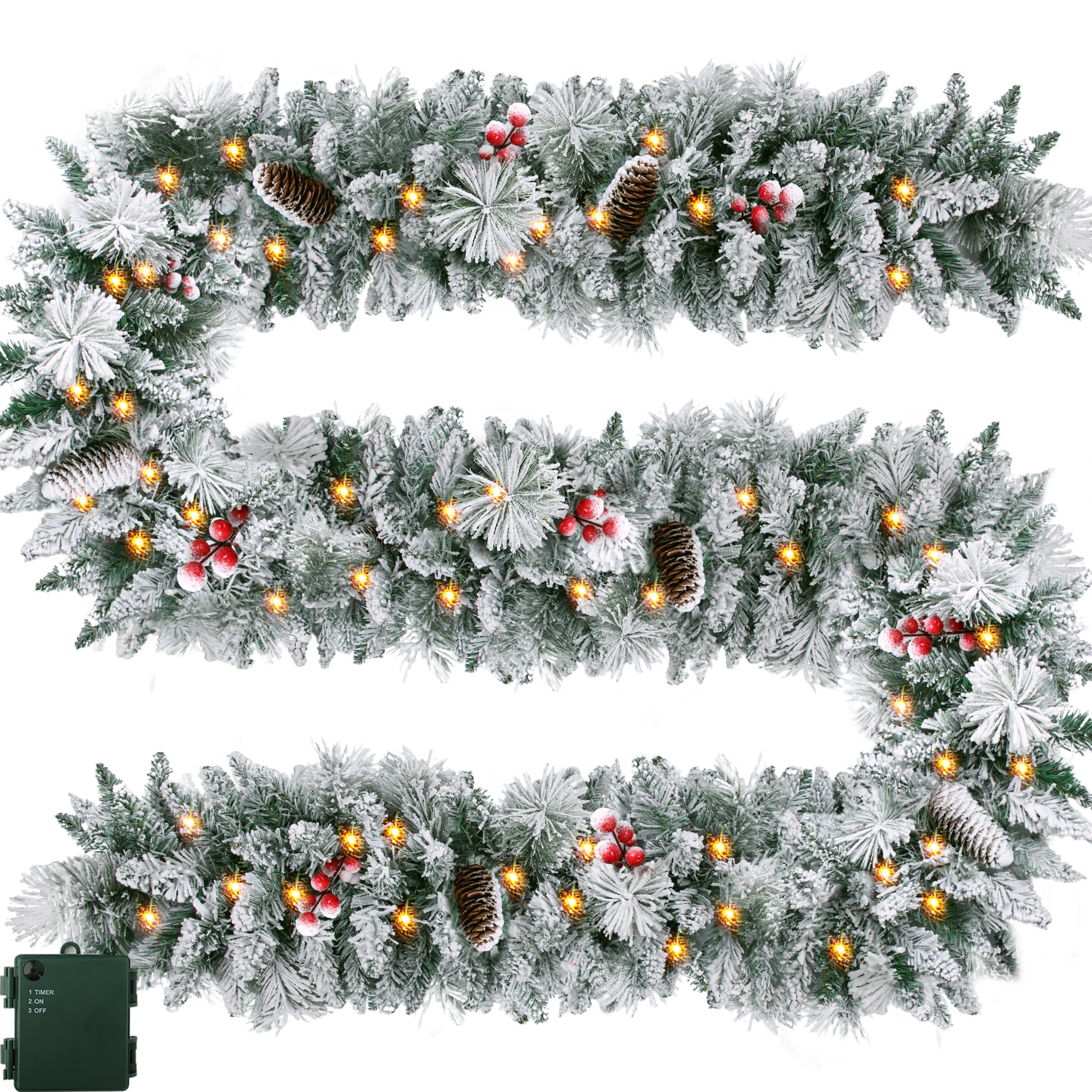 Christmas Garland with Lights, Prelit Xmas Garlands with Timer, Lighted ...