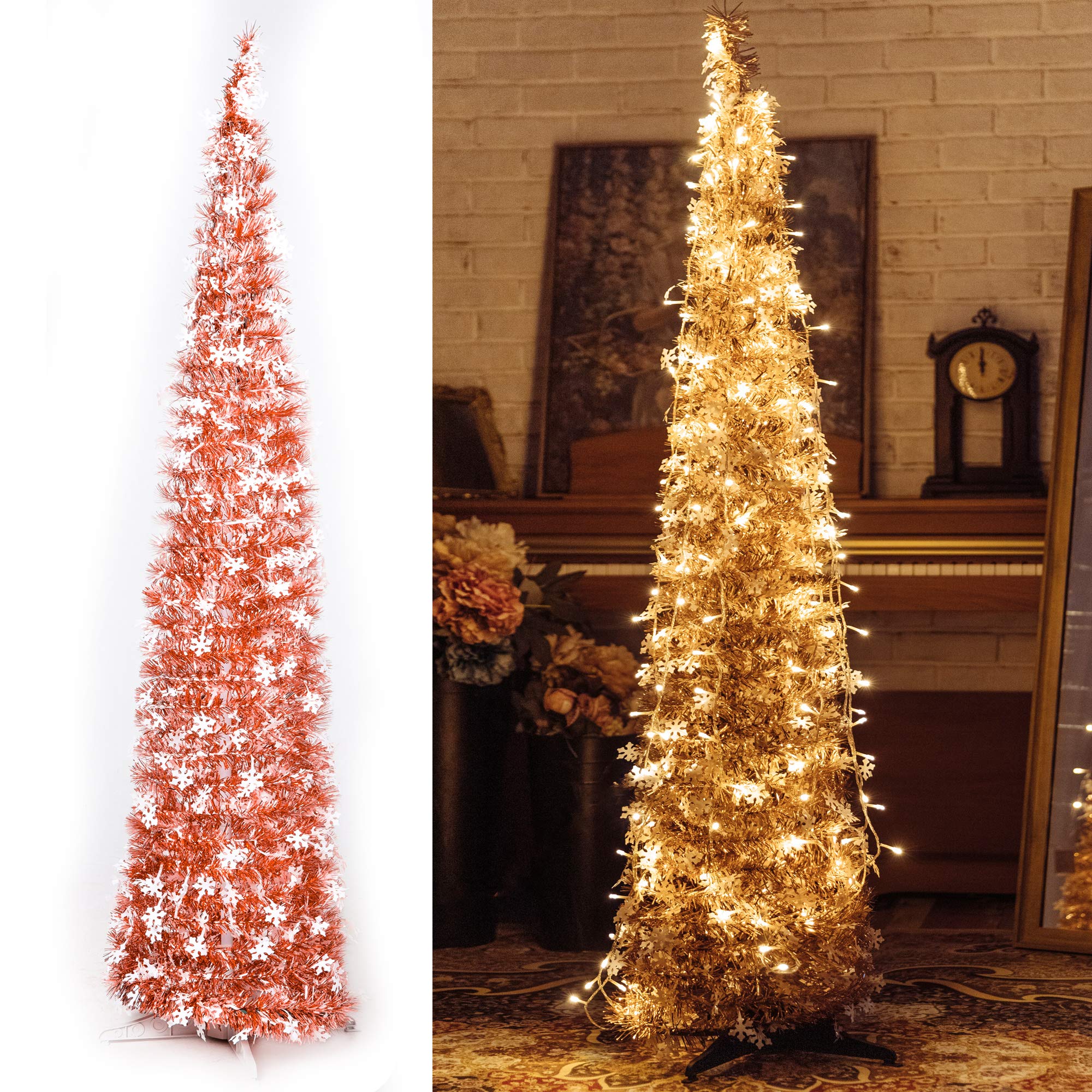 Pop-Up Artificial Christmas Tree with 100LED Lights,Collapsible Pencil ...