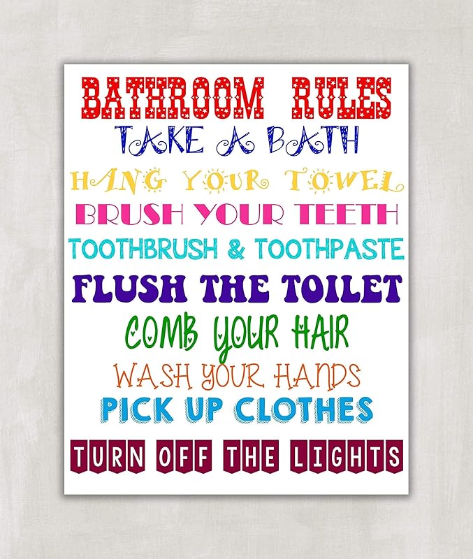 Amazon.com: Bathroom Rules Funny Bathroom Wall Art - 8X10 Print ...