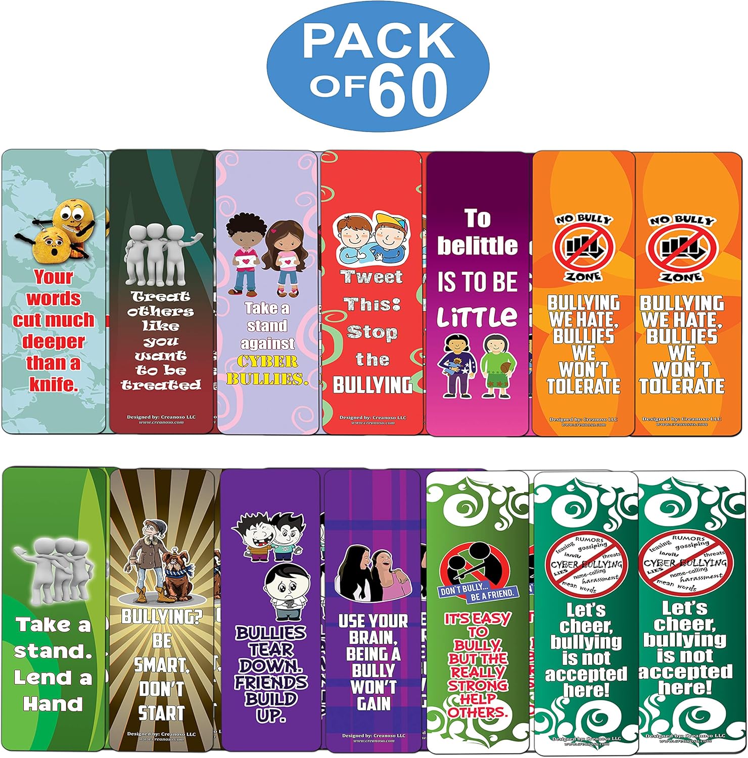 Creanoso Anti-Bullying Slogans Bookmarks for Kids (60-Pack) – Premium ...