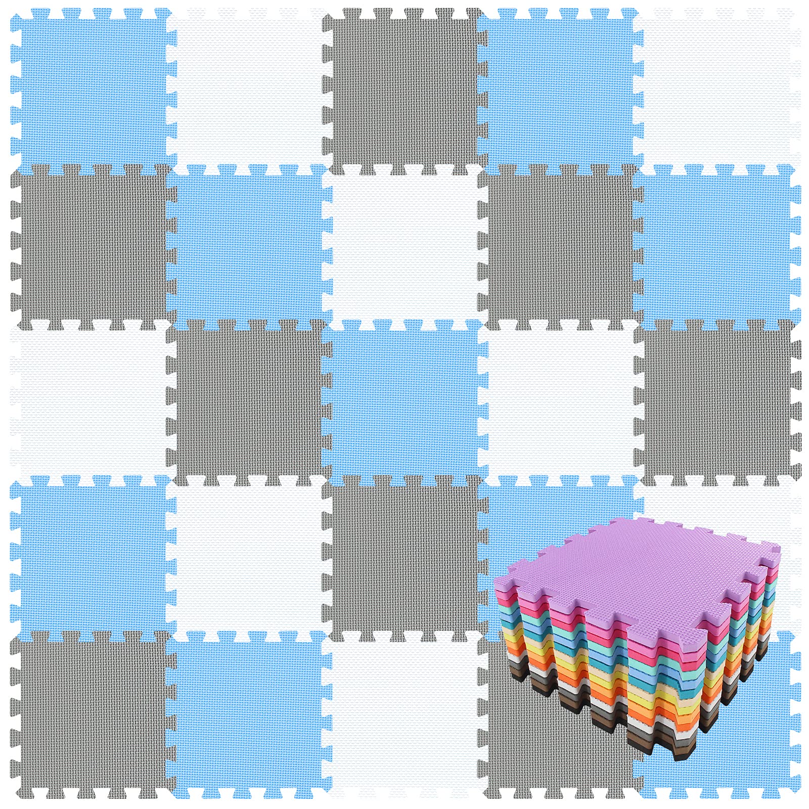 qqpp EVA Rubber 18 Tiles Interlocking Puzzle Foam Floor Mats - Baby ...