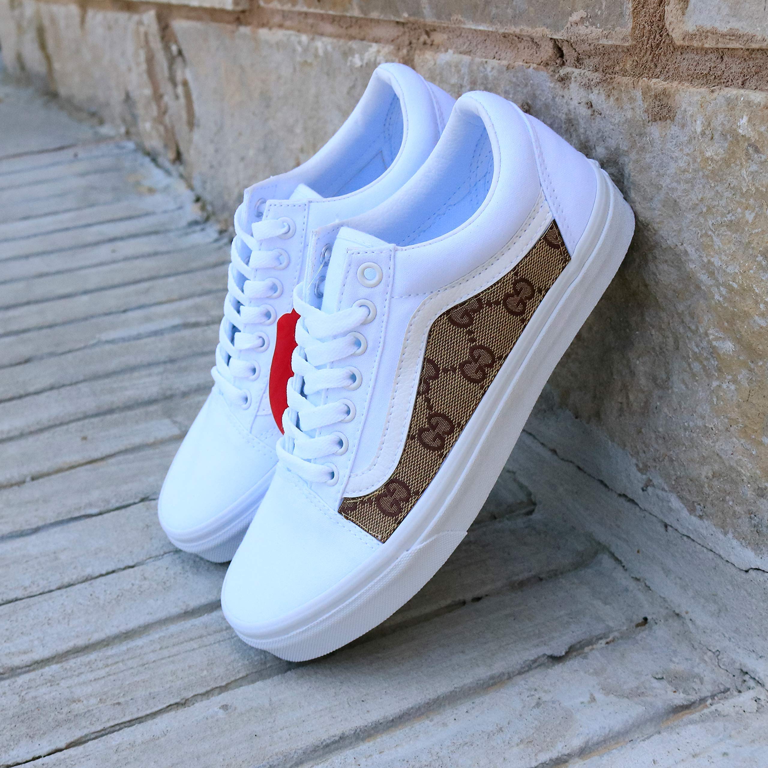 Vans White Old Skool x Gucci Custom Handmade Uni-Sex Shoes By Patch ...