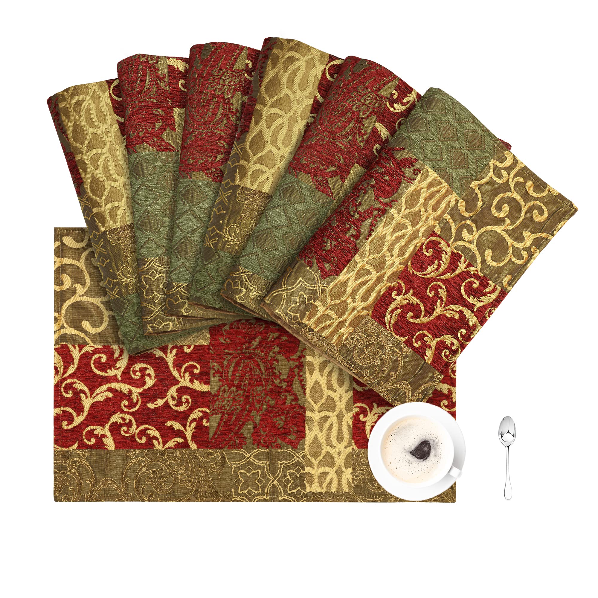 Loom and Mill Luxury Placemats Set of 6, Patchwork Damask Chenille ...
