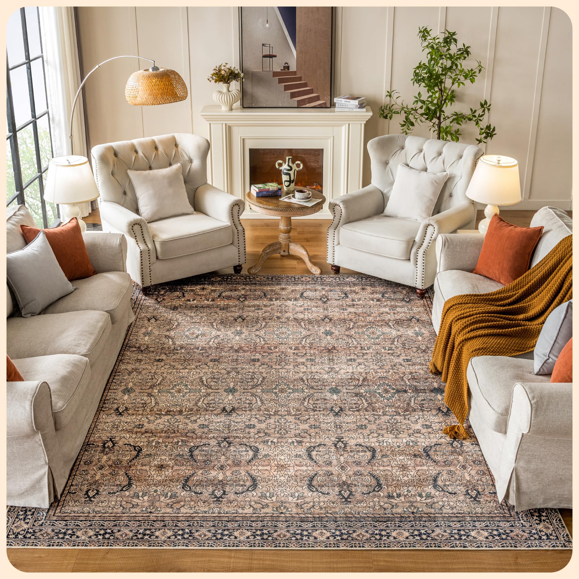 Istana Area Rugs 8x10 - Charcoal Olive Bedroom Rug - Foldable Washable ...