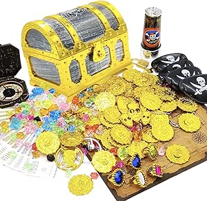 Amazon.com: 182 Pieces Kids Golden Frame Pirate Treasure Chest Toy Set ...