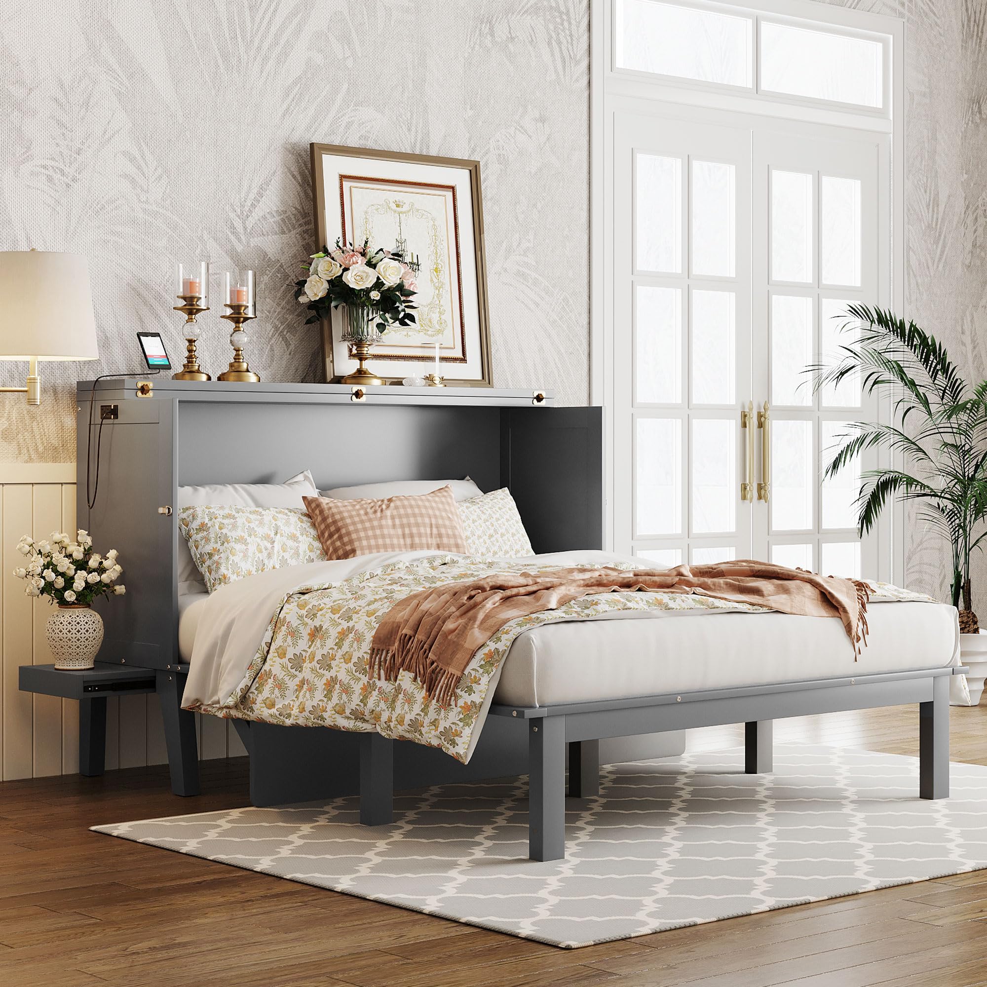 Ball & Cast Murphy Bed Chest Queen Size,Cabinet Hideaway Bed with USB ...
