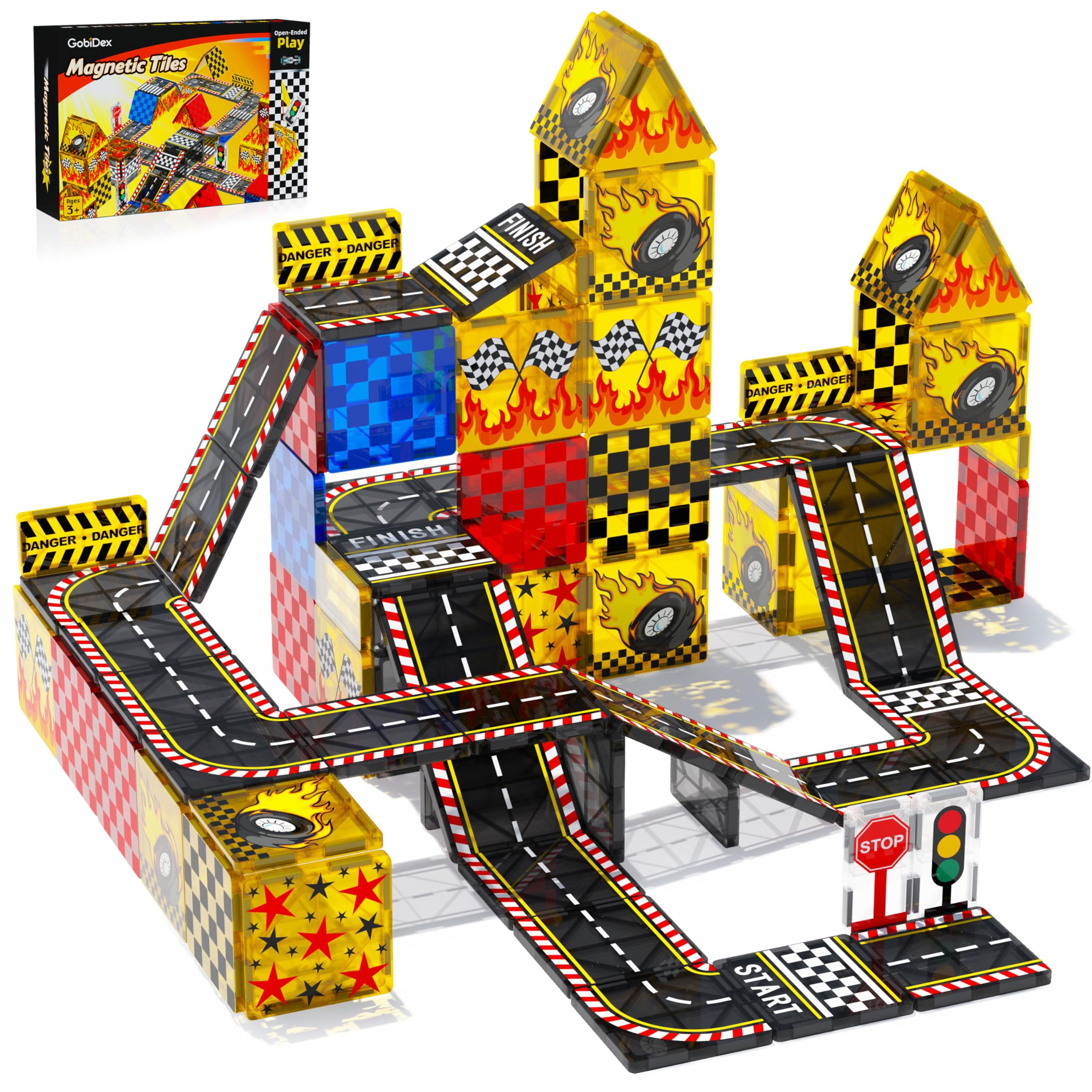 GobiDex Magnetic Tiles Road Set Car Toys, Truck Race Track Magnet Tiles ...