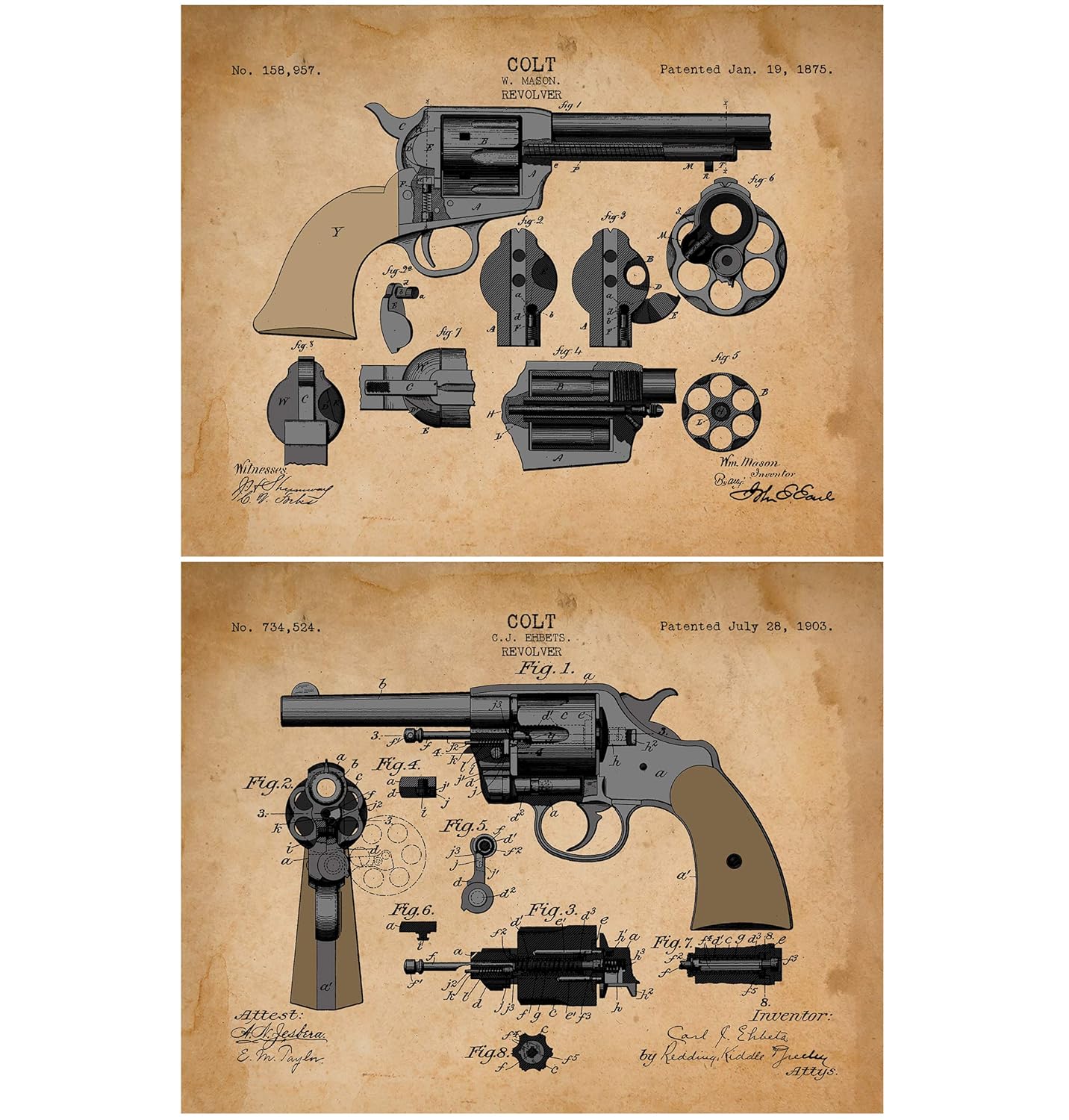 Amazon.com: Original Colt"Peacemaker" Revolver Gun Patent Poster Prints ...