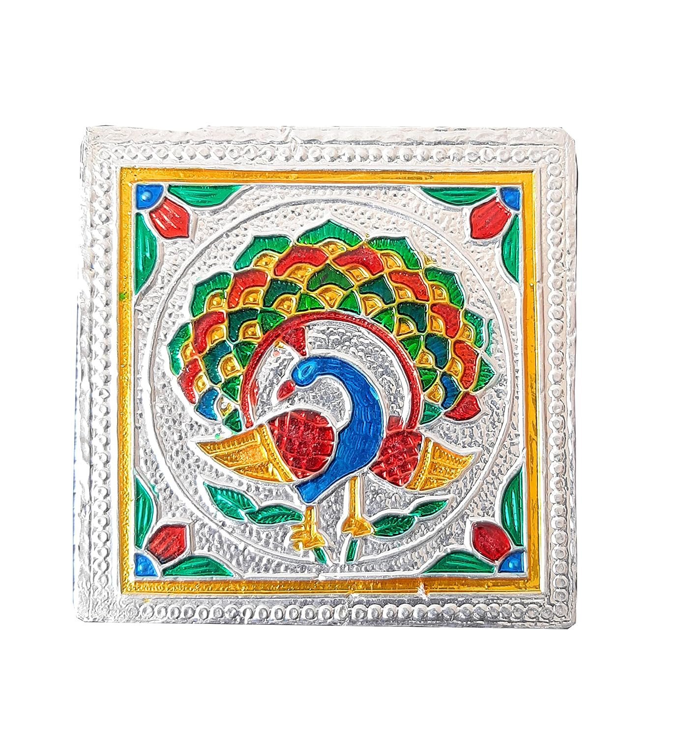 Buy Nalanda Handcrafted Silver Peacock Minakari Design Wooden Chaurang ...