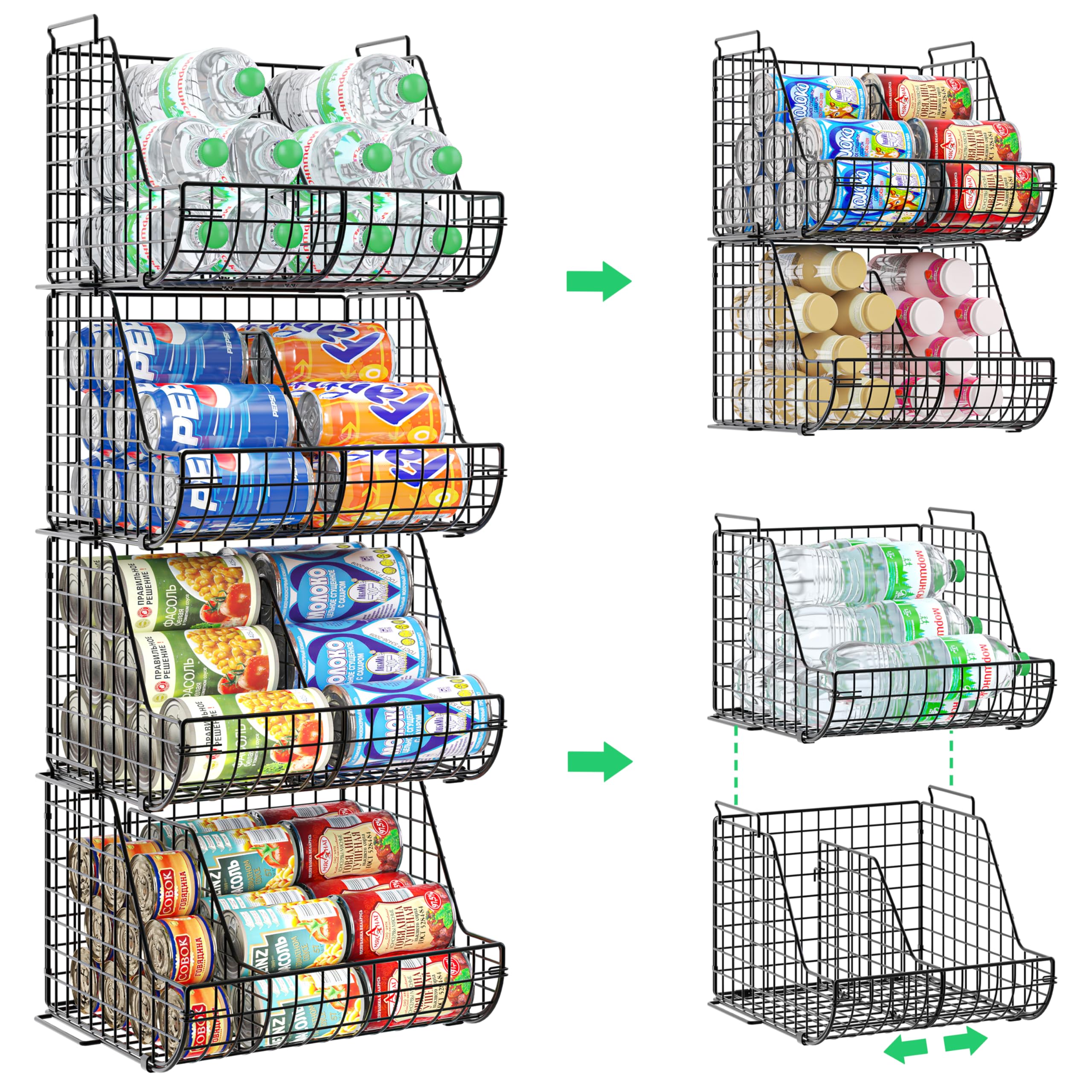 4-Tier Stackable Soda Can Organizer with 4 Adjustable Dividers, Can ...