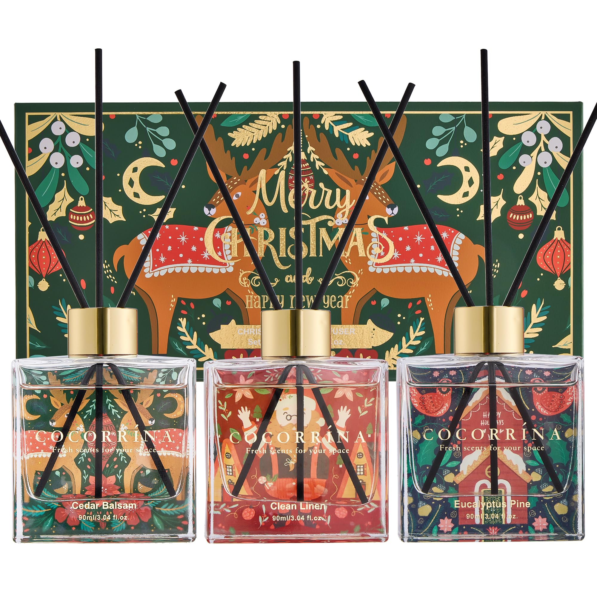 COCORRÍNA Reed Diffuser Set of 3-3 Pack/ 3.04 Fl.oz Diffuser with 24 ...