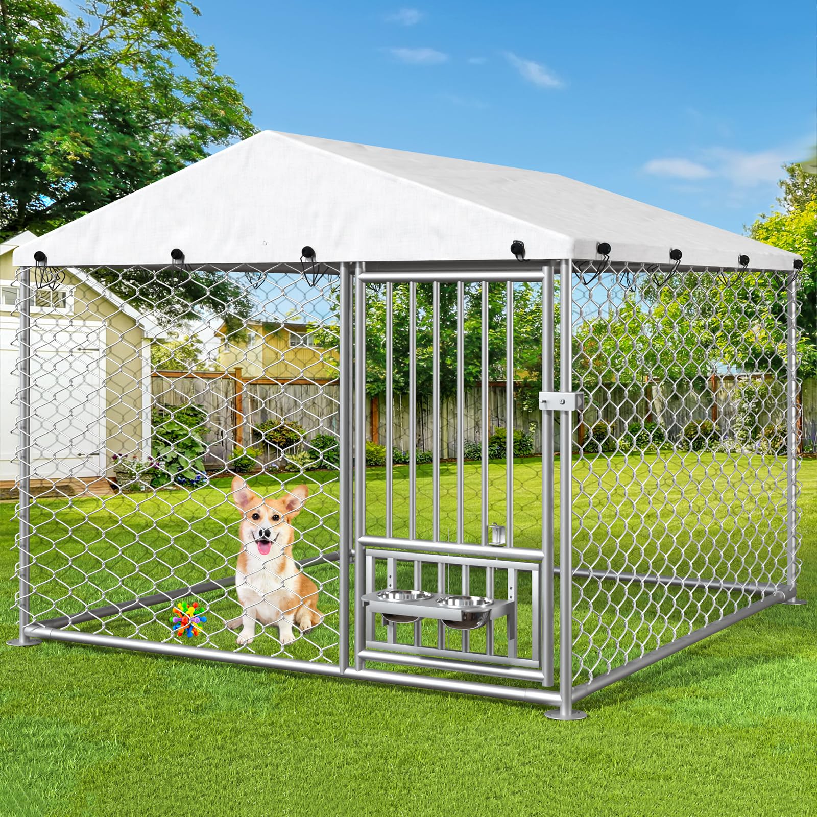Yafylly Dog Kennel Outdoor 6.7 x 6.7 x 5 FT, Outside Dog Kennel with ...