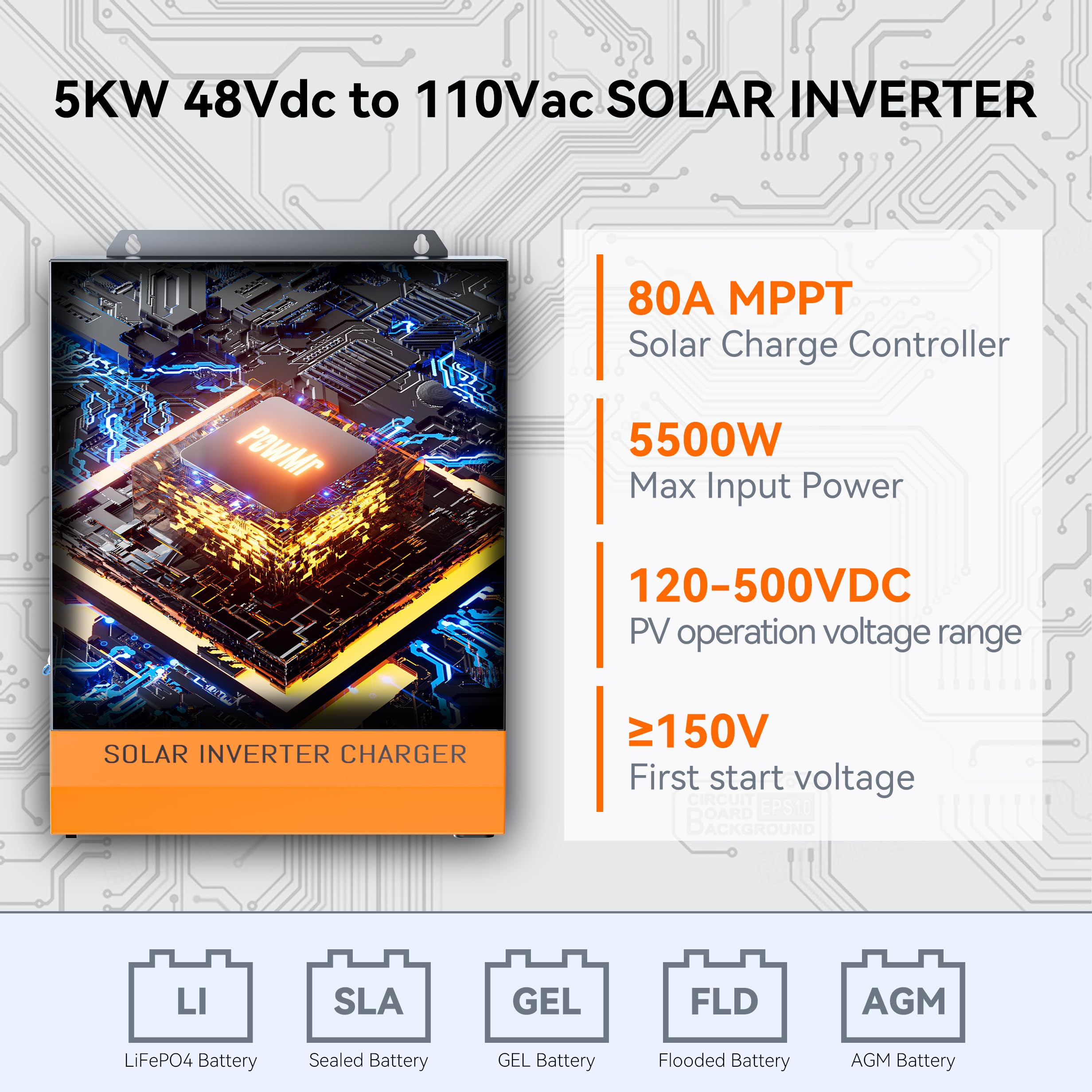 Mua PowMr 5000W Solar Inverter 48V DC to 110V AC, 5KW Pure Sine Wave ...