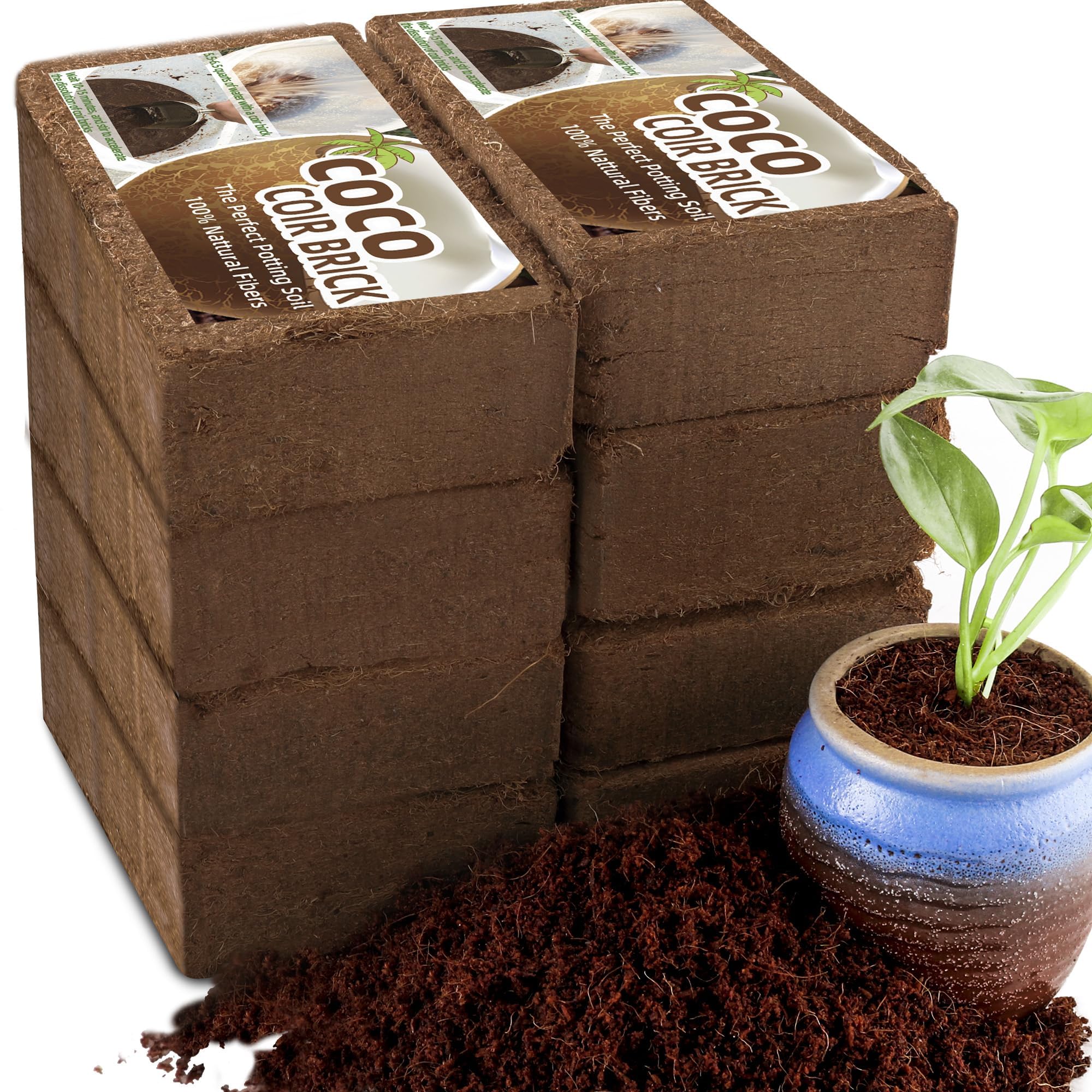 Coco Coir for Plant- 8 Pack Coco Coir Brick- 24 Gallons Coconut Soil ...