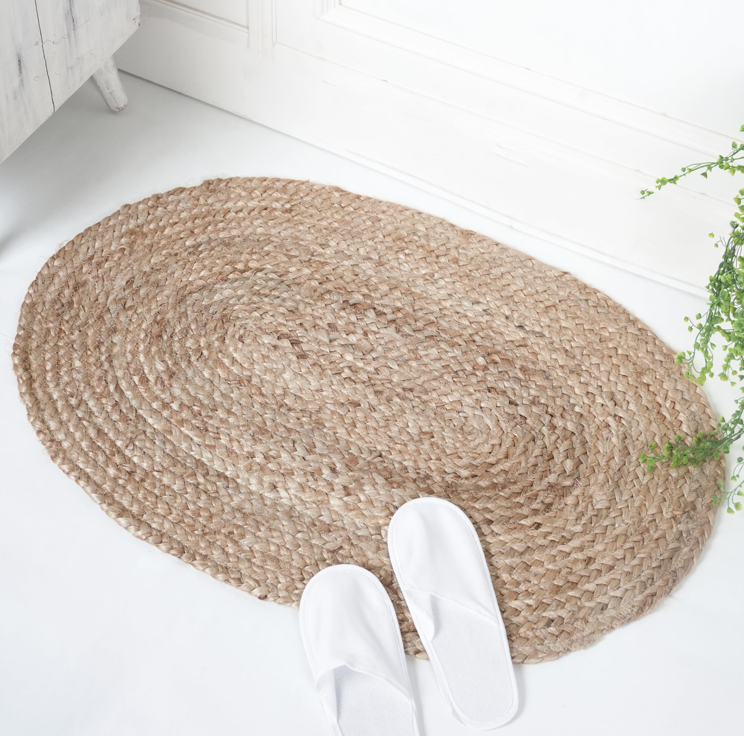 RAJRANG Natural Jute Rug 2'x 3' Oval Reversible Rigo Area Rugs for ...
