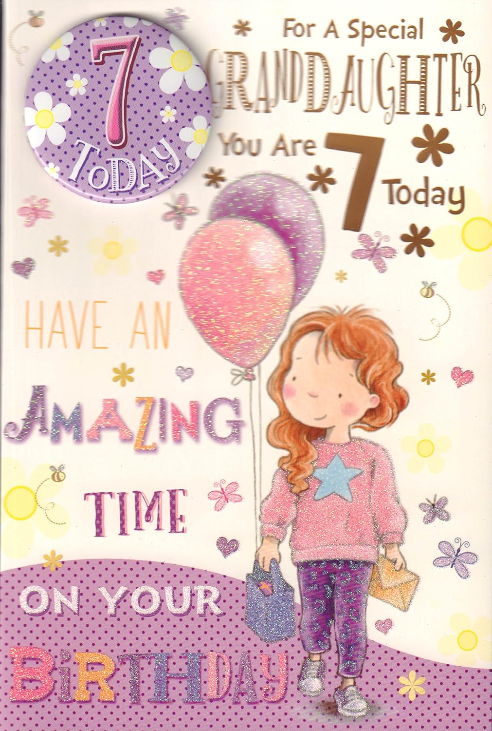 Granddaughter 7th Birthday Card With Badge for A Special Granddaughter 7th Birthday Card With Badge for A Special