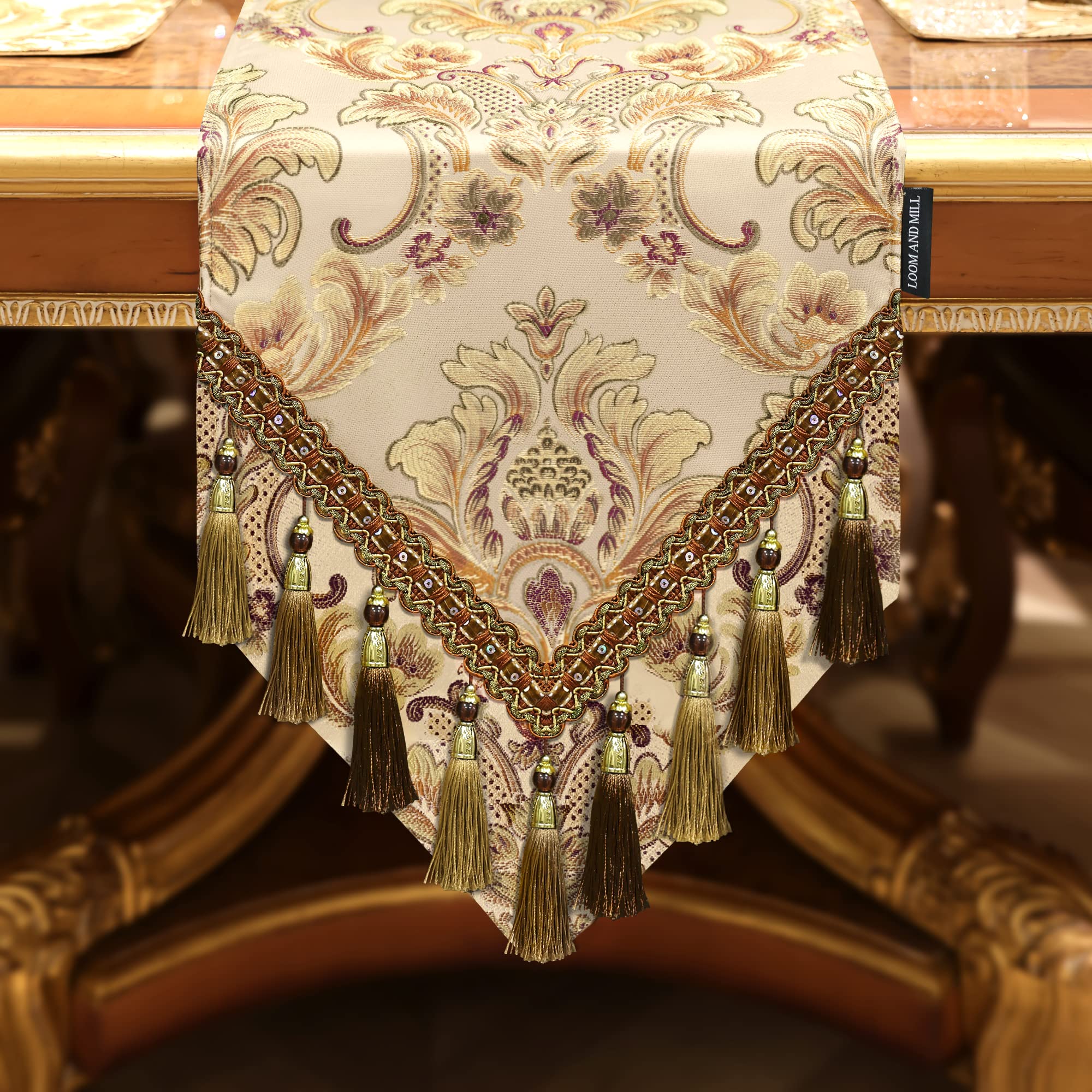 Loom and Mill Jacquard Table Runner 72 inches Long, Thick Fabric Floral ...