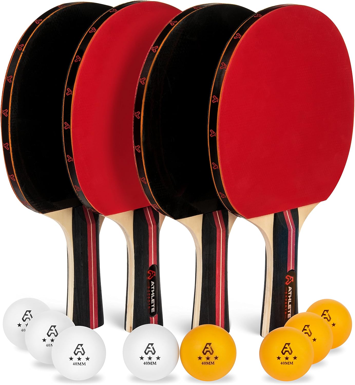 Amazon.com : Ping Pong Paddle Set of 4 - Pro Wood Ping-Pong Paddles and ...