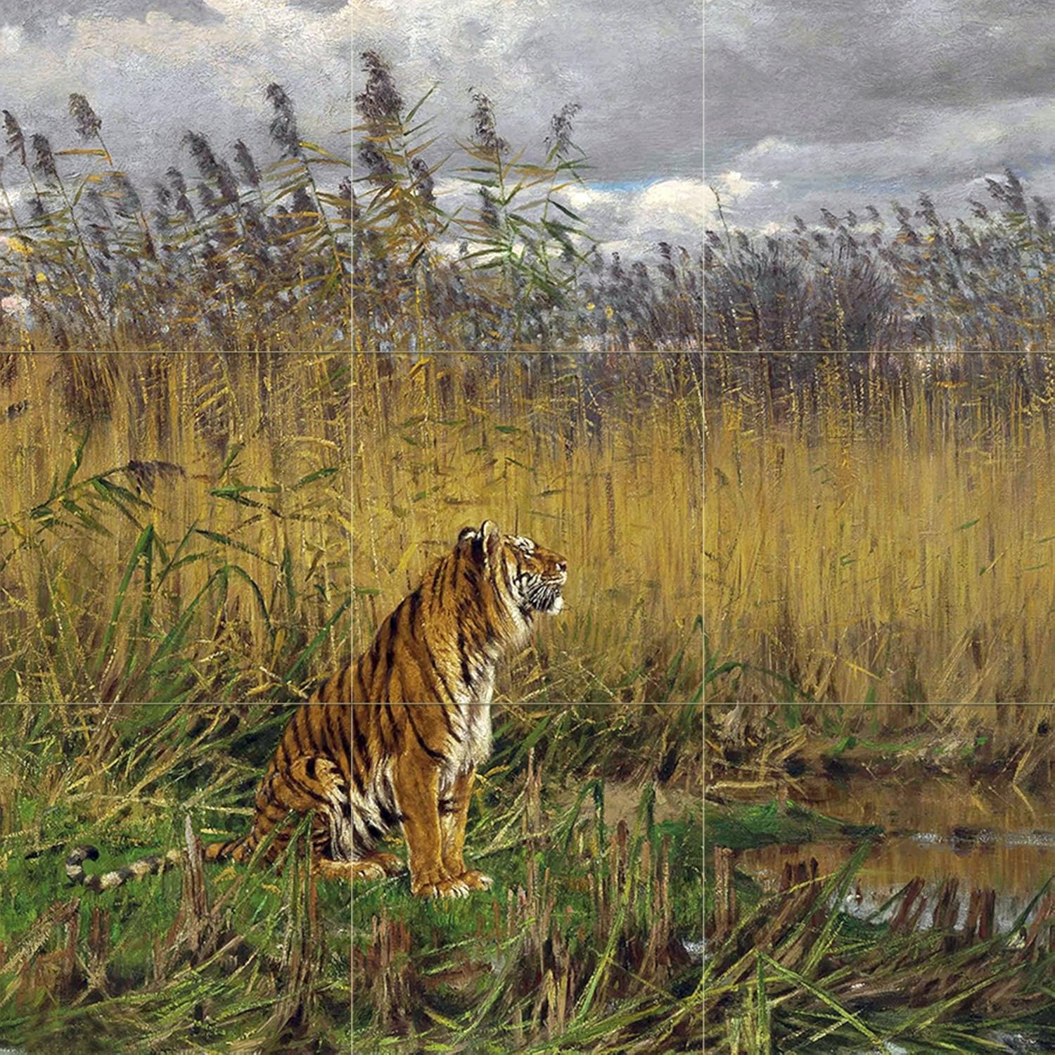 Tiger in a Landscape G. Vastagh animal Tile Mural Backsplash Art Marble ...