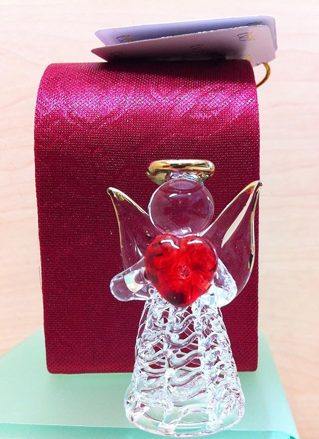 Guardian (Worry) Angel in Red Box Holding Red Heart Glass Figure ...