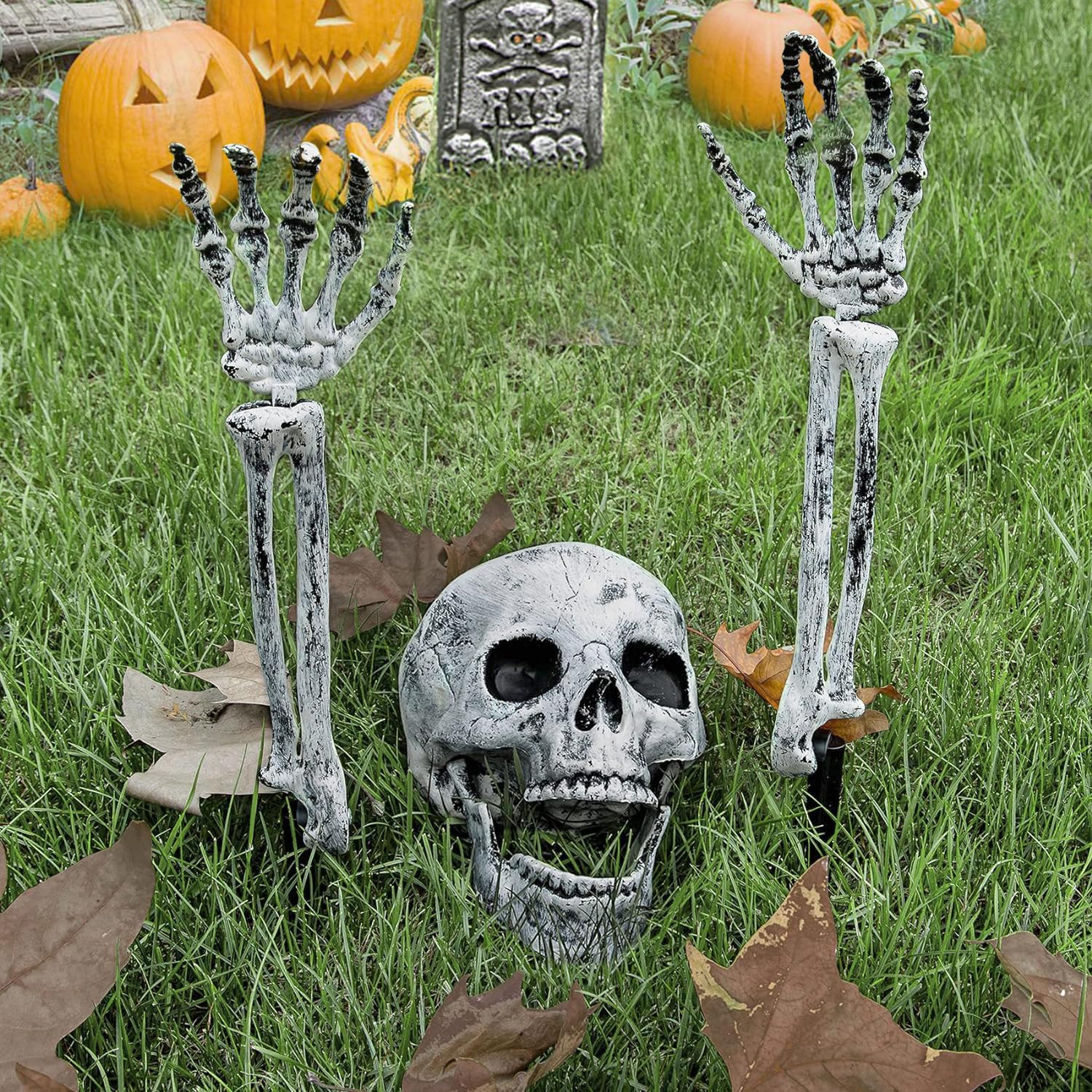 Skeleton Halloween Decor 3 PCS, Life Size Skeleton Stakes Skull and ...