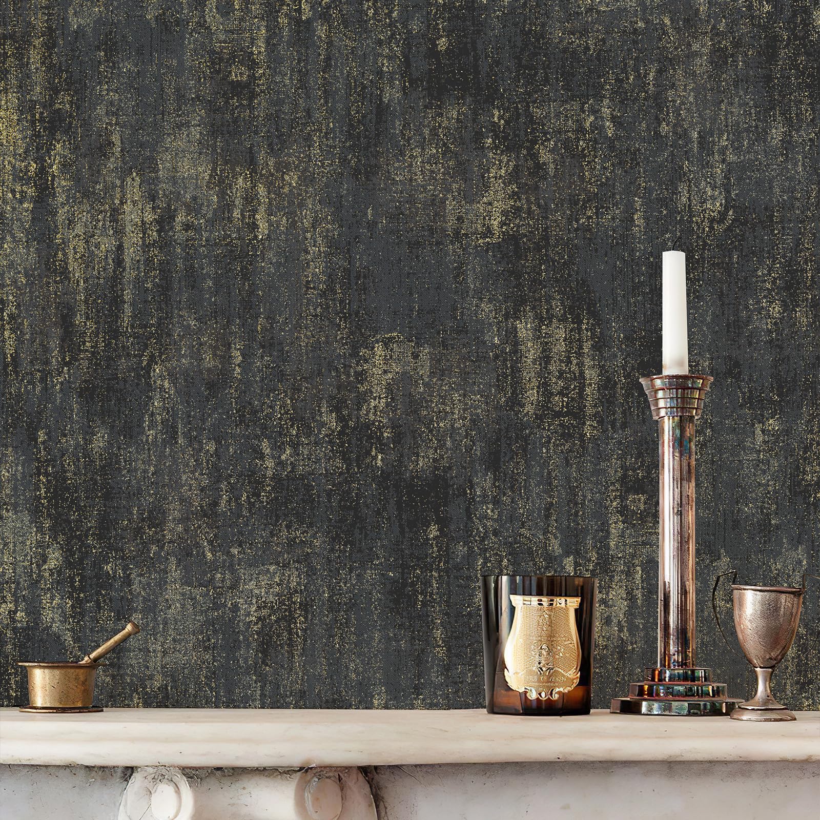 Simon&Siff Black Wallpaper Gold Textured Wallpaper Distressed ...