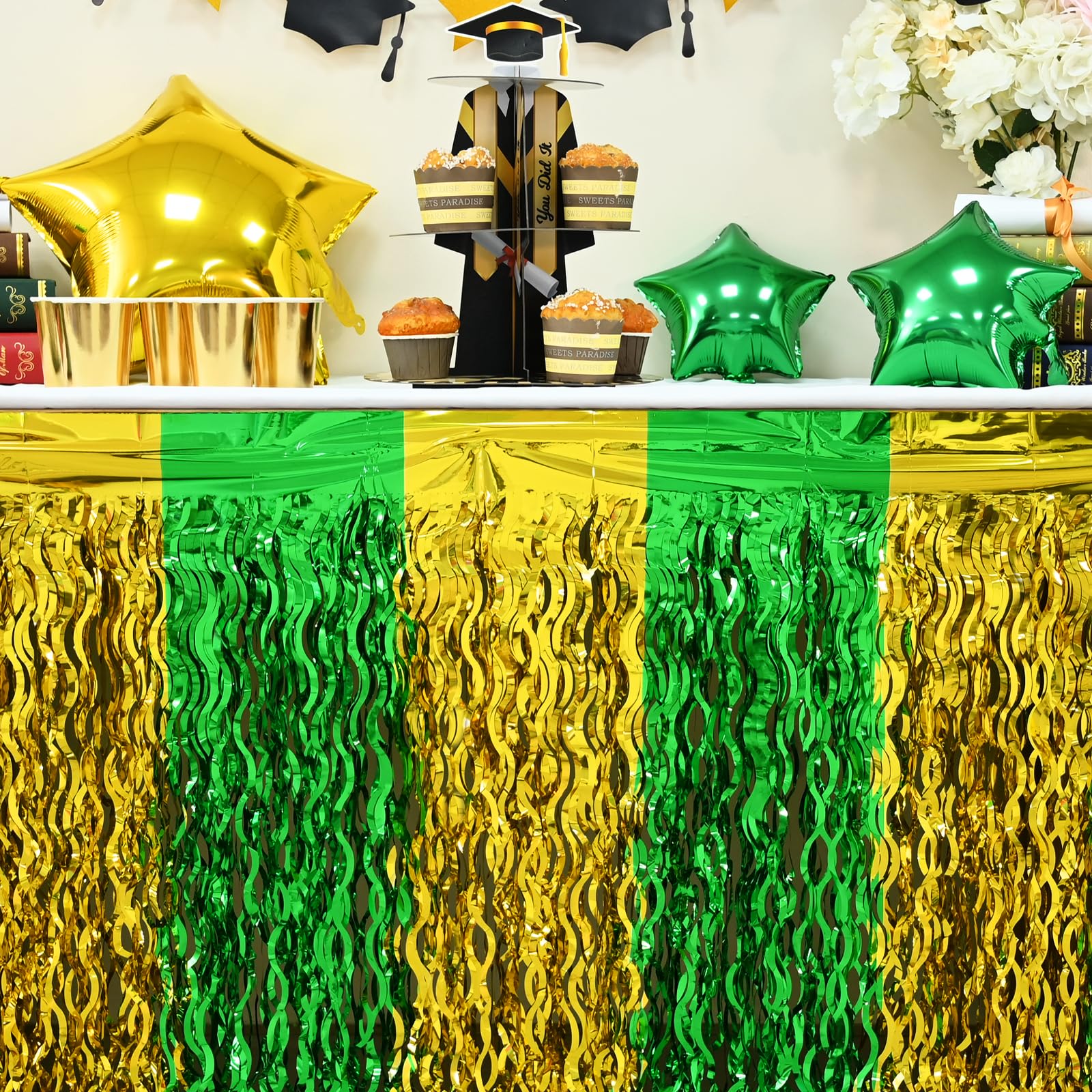 Mega-L 2025 Graduation Party Decorations, 4 Pack Green Gold Wavy ...