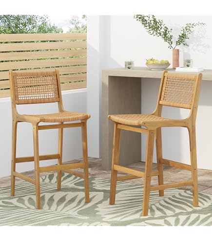 Teak Wood Bar Stools Tangkula Teak Wood Outdoor Bar Stool With Rattan ...