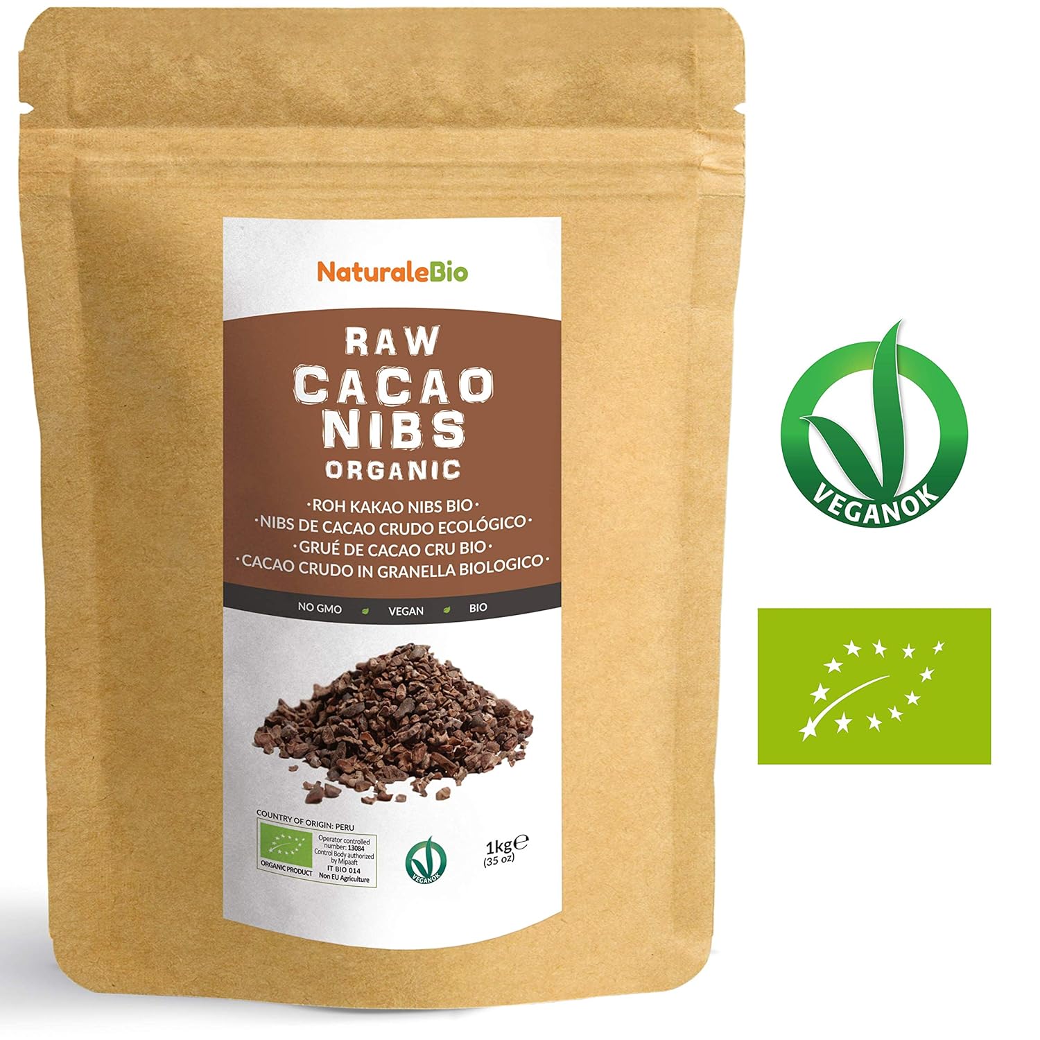 Organic Raw Cacao Nibs 1 kg | 100% Peruvian Cocoa, Natural and Pure ...