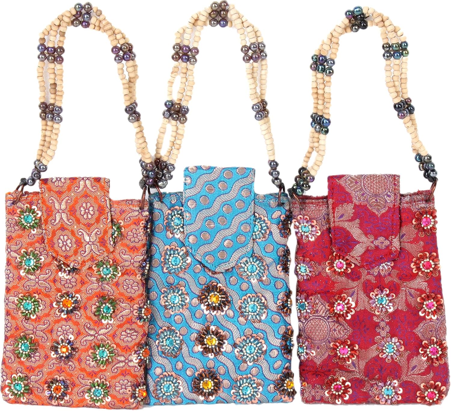 Exotic India Lot of Three Beaded Mobile Bags from Banaras with Key ...