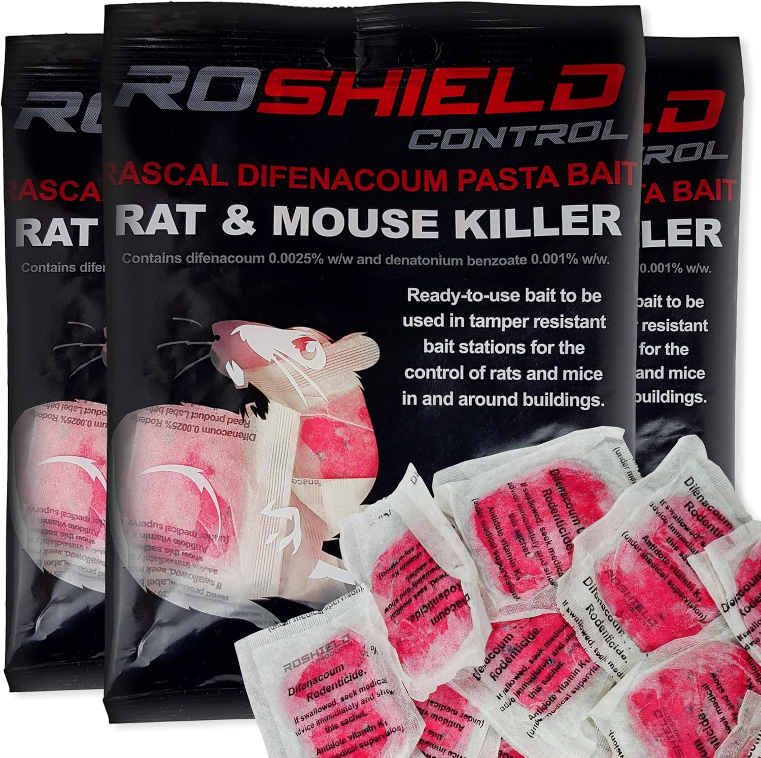 Roshield 45 Rodent Pasta Poison Sachets For Mouse Mice Rat Control - Bait Station Refill Pack (3 ...