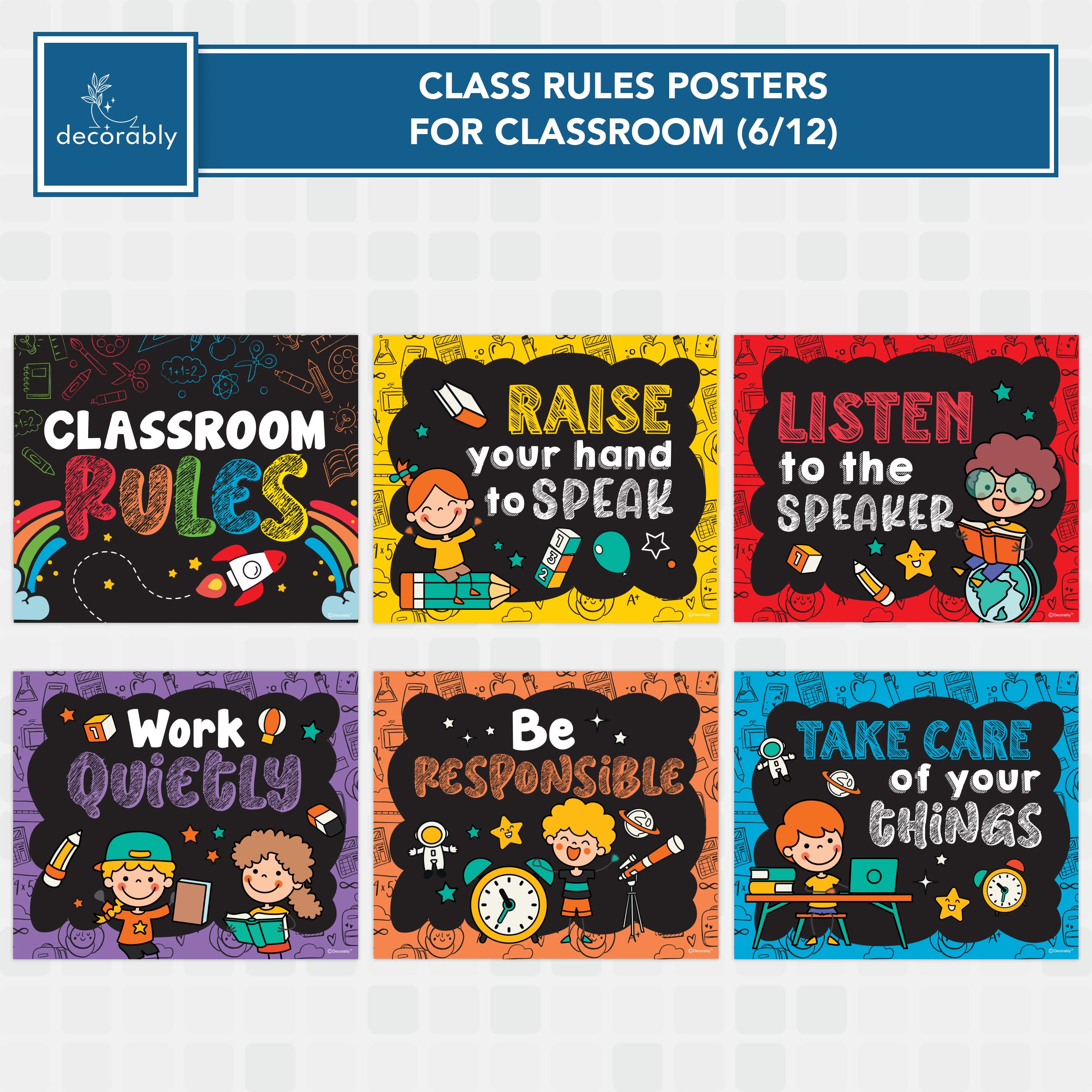 Mua Decorably Hanging Class Rules Posters for Classroom - 12 Classroom ...