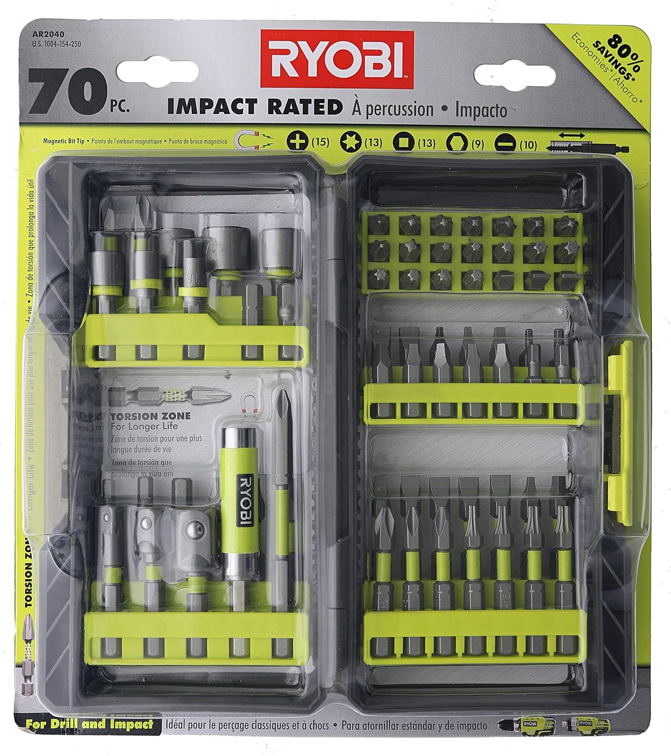 Ryobi - AR2040 - Impact Rated Driving Kit - 70-Piece, Screwdriver Bit ...