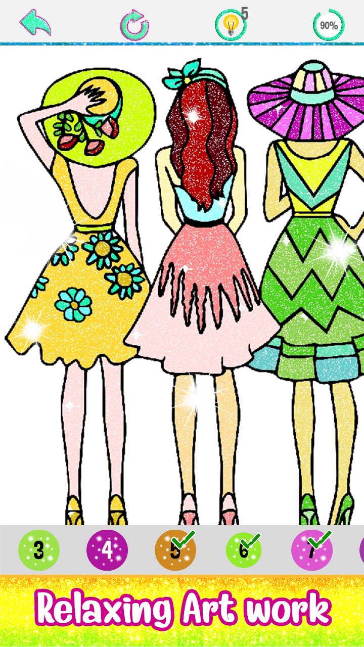 Dresses Color by Number - Girls Paint + Glitter + Crayon + Oil Paint ...