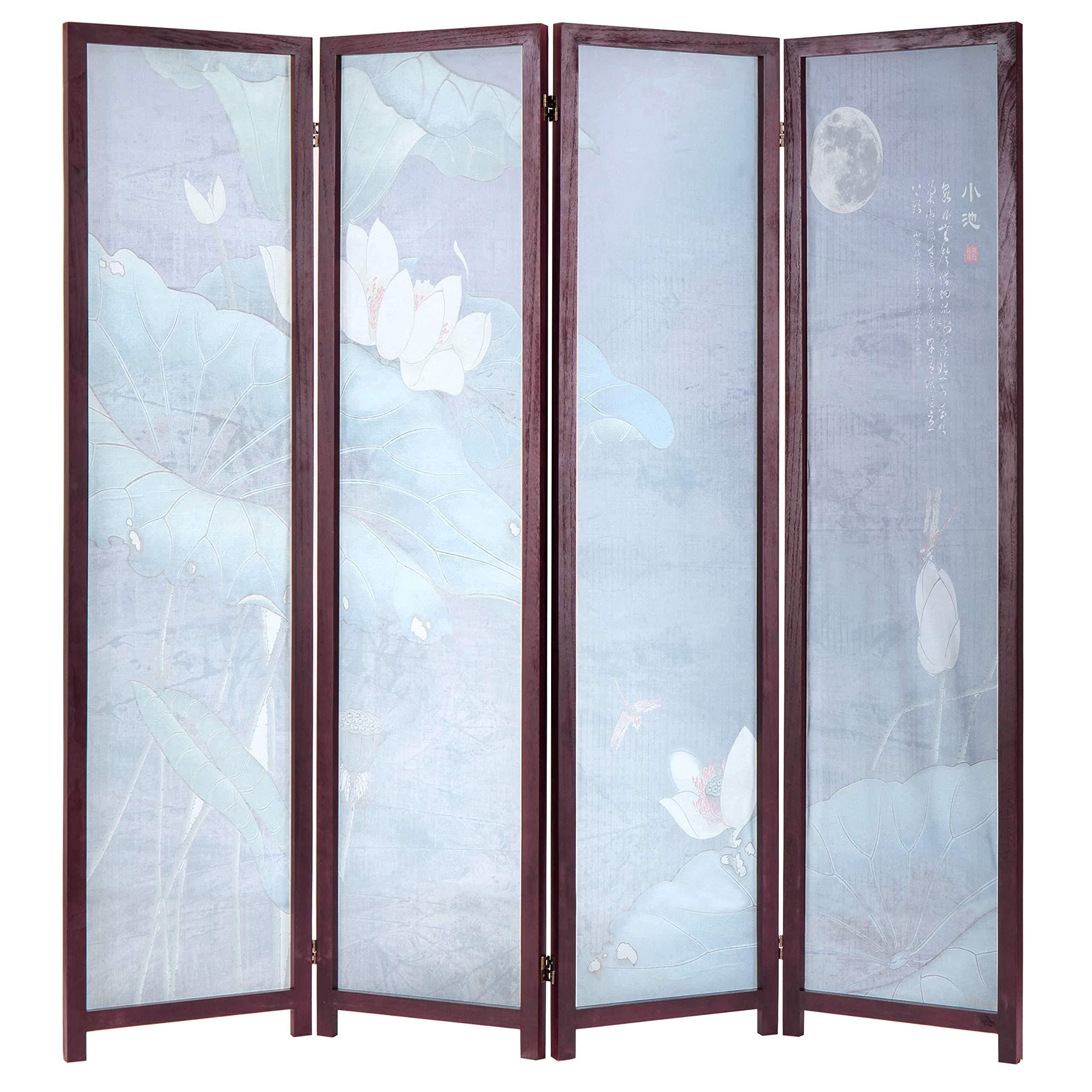 Buy MyGift Decorative 4-Panel Japanese Lotus Transparent Screen ...