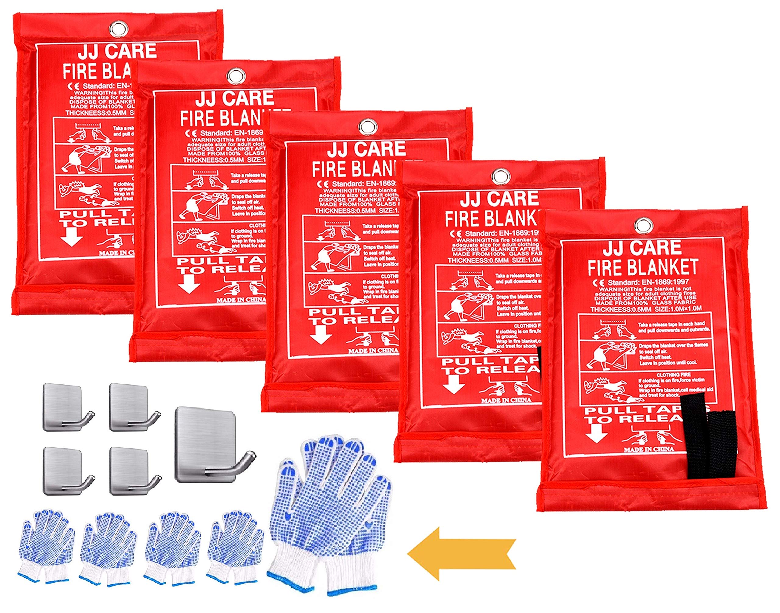 JJ CARE Fire Blanket (5 Pack) Fire Fighting Fire Safety Kit Fiberglass ...