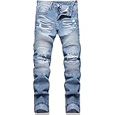 Sarriben Distressed Jeans Men, Destroyed Slim Fit Straight Leg Biker Skinny Jeans Casual Long ...
