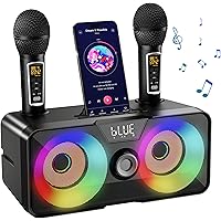 ALPOWL Karaoke Machine, Portable PA Speaker System with 2 Wireless Microphone for Home Party ...