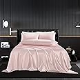 Amazon.com: HommxJF 5Pcs Blush Pink Silk Sheets Queen Satin Sheets Set ...