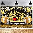 Amazon.com: Welcome Back Backdrop Banner Home Decorations Black Gold ...