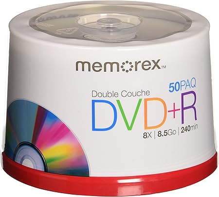Memorex 50 DVD+R DL - DVD+RW vírgenes (8.5 GB, DVD+R, 240 min, Eje ...