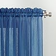 No. 918 Erica Crushed Sheer Voile Ascot Beaded Curtain Valance, 51" x 24" Valance, Blue : Amazon ...