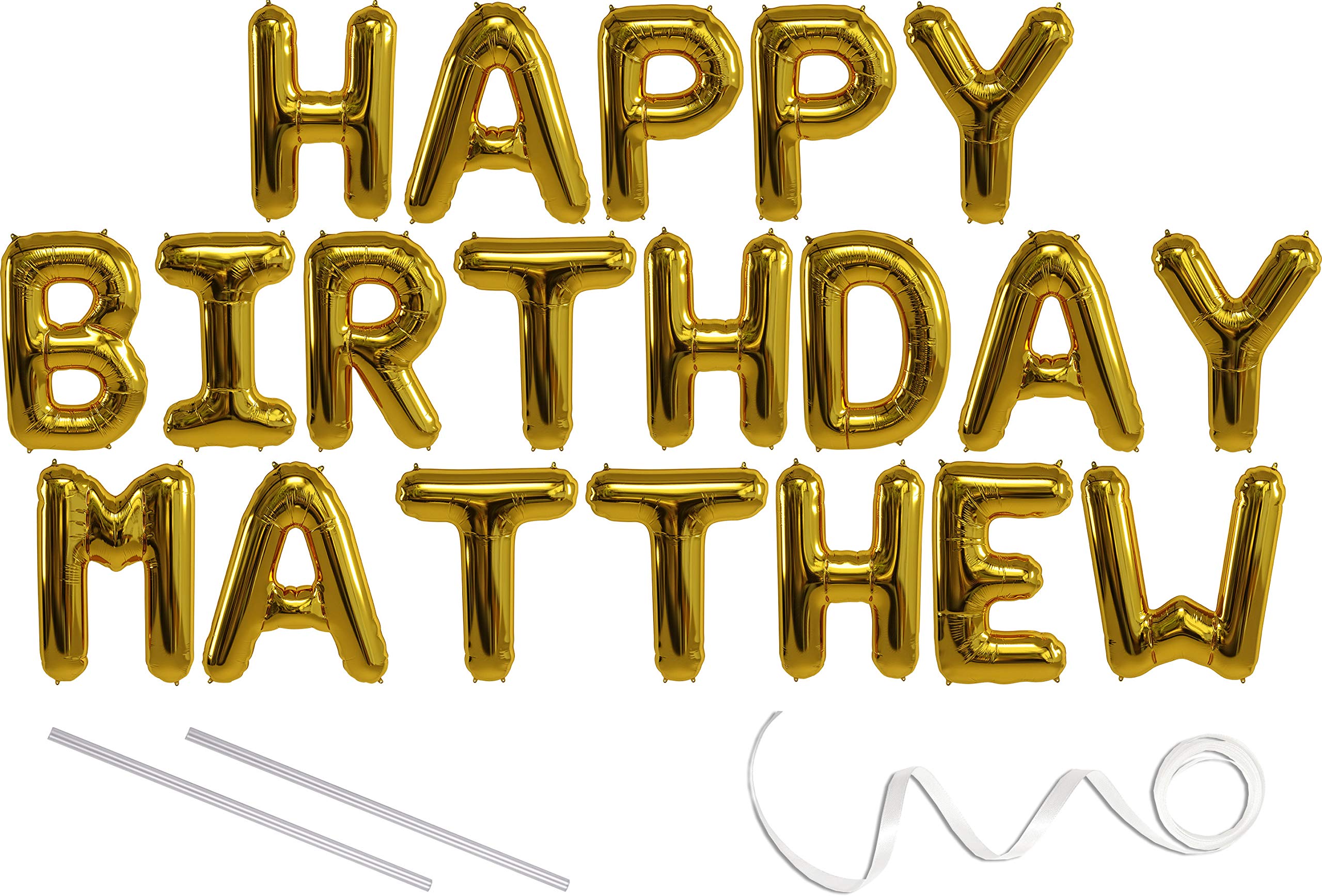 Buy Matthew, Happy Birthday Mylar Balloon Banner - Gold - 16 inch ...