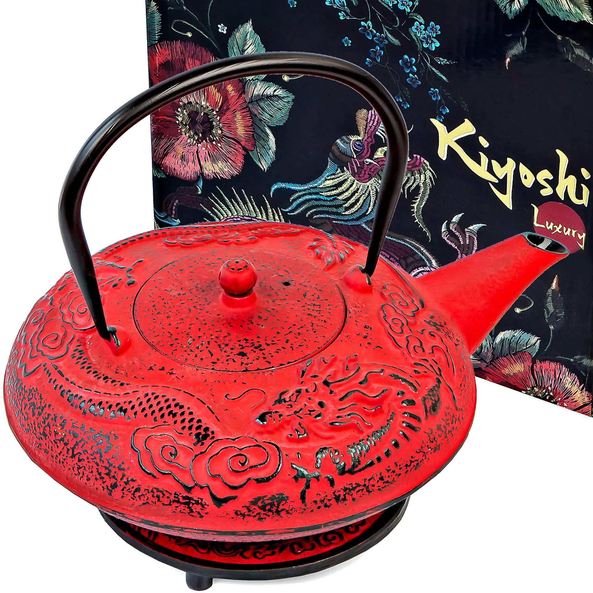 Large Cast Iron Tea Kettle Set - 40oz/1200ml Japanese Teapot with ...