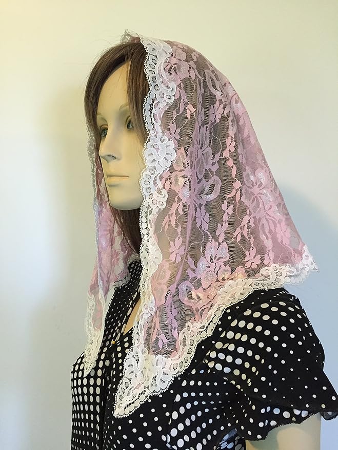 Amazon.com: Pink veil lace mantilla Catholic church chapel scarf latin ...